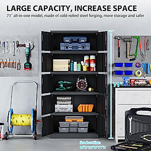 SISESOL Metal Garage Storage Cabinet with 10 Doors and 4 Shelves 71" Pantry Cabinet Utility Storage Cabinet Locking Steel Storage Cabinet Utility Locker Multifunctional Garage Storage((Black, 71")