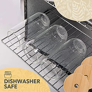 MUAZIDA Can Shaped Glass Cups with Lids and Straws, Iced coffee tumbler, Glass Cup with Bamboo Lid and Straw, Set 4pcs 16 oz Beer Glasses, Gift 2 Cleaning Brushes, Straw Case