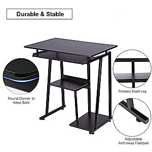 Desktop Computer Desk With Keyboard Tray, Modern Home Office Writing Work Desk, Wood Student Study Table with Storage Shelves, Farmhouse Notebook Workstation, Small Space Gaming Desks (Black)