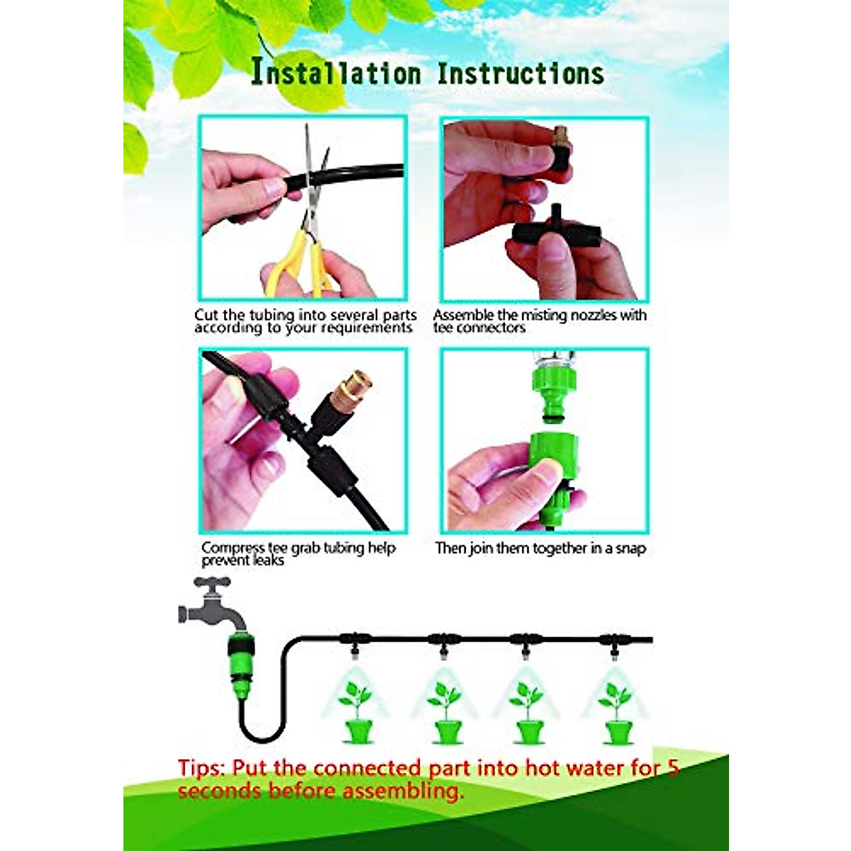 Daduleeh Outdoor Misting Cooling System,Misting Line,Brass Mist Nozzles for Patio Garden Greenhouse Outdoor Mister Trampoline for waterpark 10m