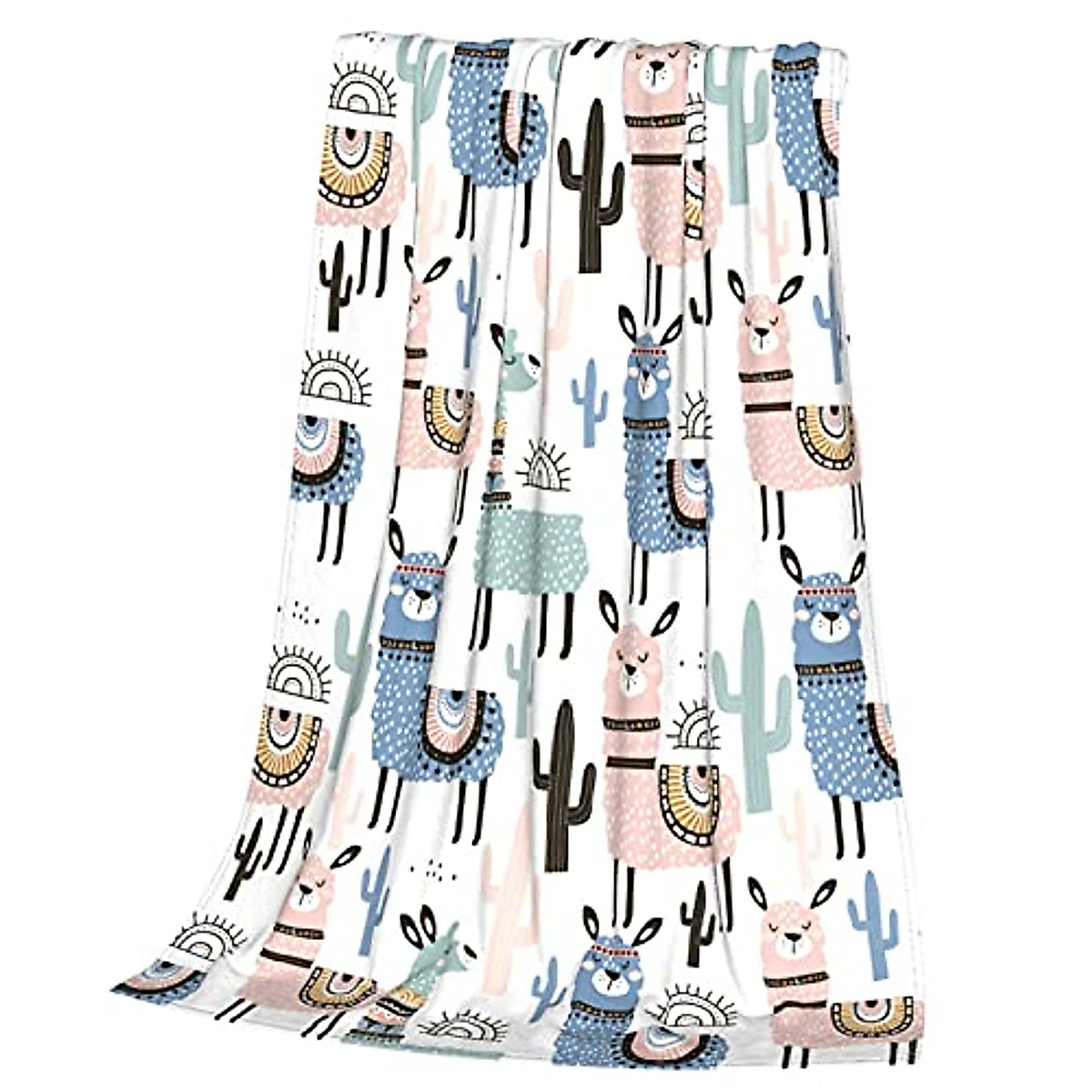 Llama and Cactuses Throw Blanket Warm Ultra-Soft Micro Fleece Blanket for Bed Couch Living Room Decoration