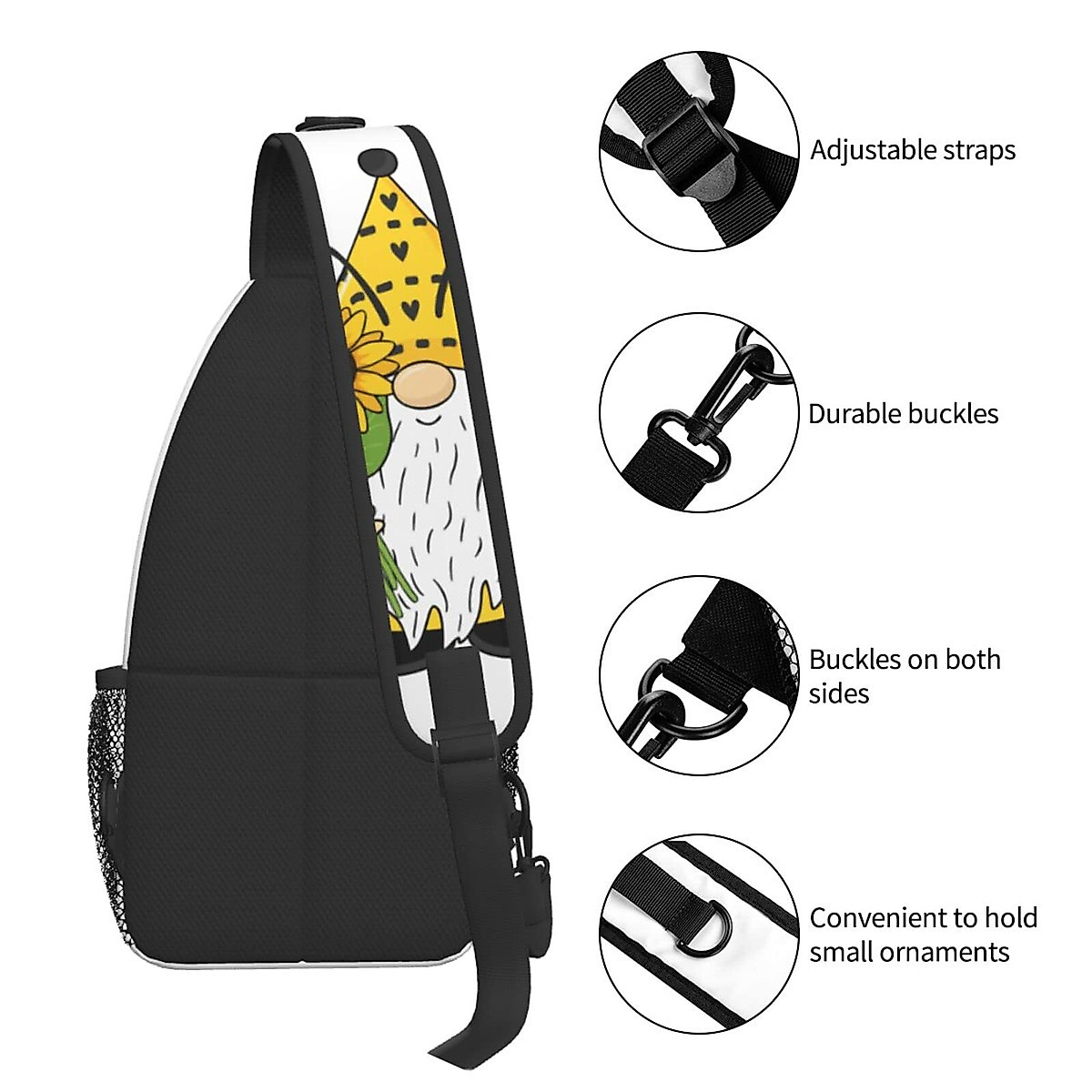 SUPLUCHOM Sling Bag Sunflower Gnomes Bee Farmhouse Hiking Daypack Crossbody Shoulder Backpack Travel Chest Pack for Men Women