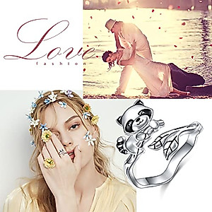 925 Sterling Silver Raccoon Ring Thumb Ring Adjustable Open Ring for Women Size 6 7 8 9 Jewelry