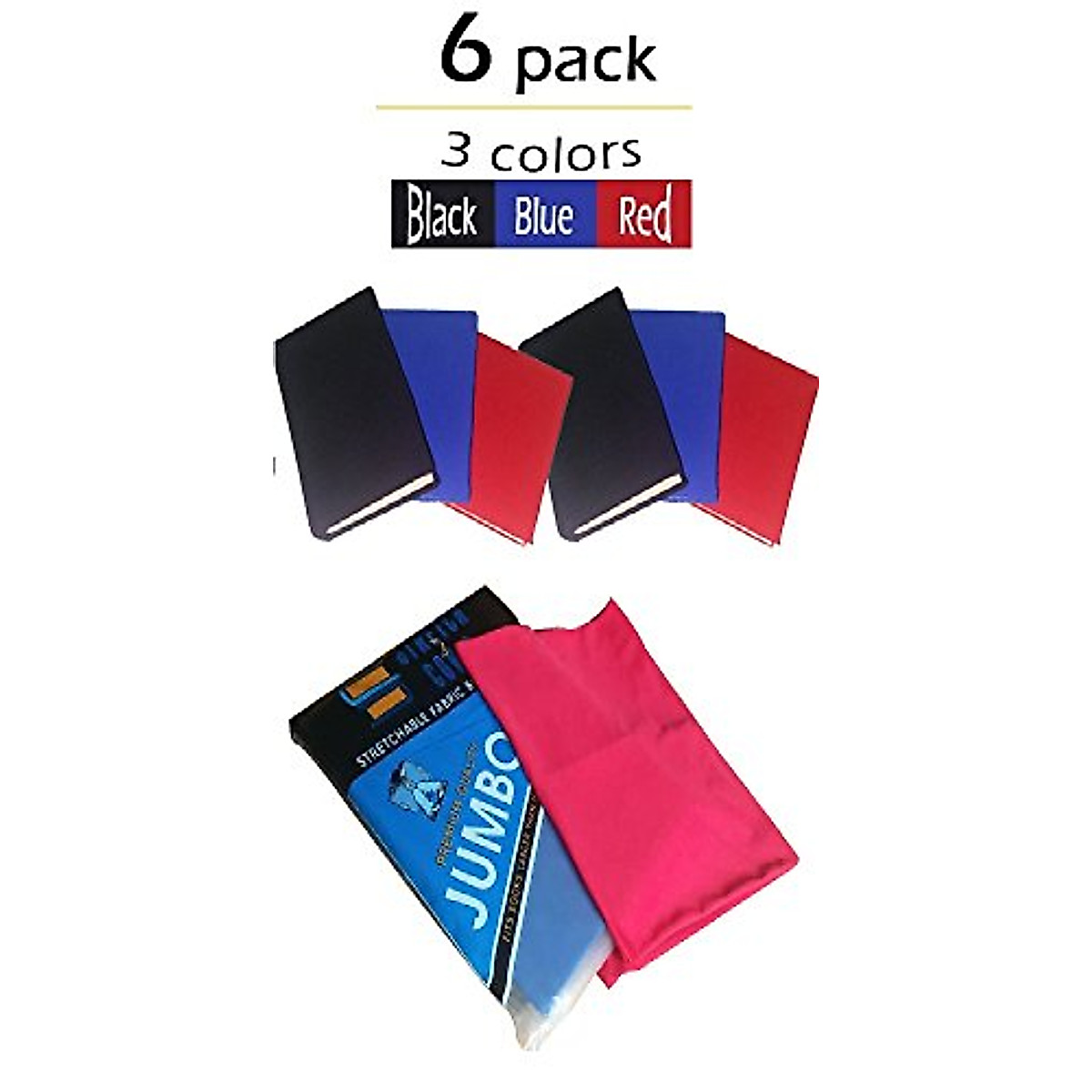 School Book Covers – 6 Frustration Free, Long Lasting Stretchable Fabric Jumbo Book Covers with 3 Post It Pads. Jumbo 9" x 12". Fit Textbooks. Perfect for School and Gifts.