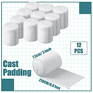 12 Rolls Cast Padding Individual Pack Soft Cotton Undercast Padding Wrap Use with Plaster Cloth Gauze Bandage for Halloween Wrap Bandage Art, Body Casts, Mask Making, Craft (3 Inch x 8.8 ft)