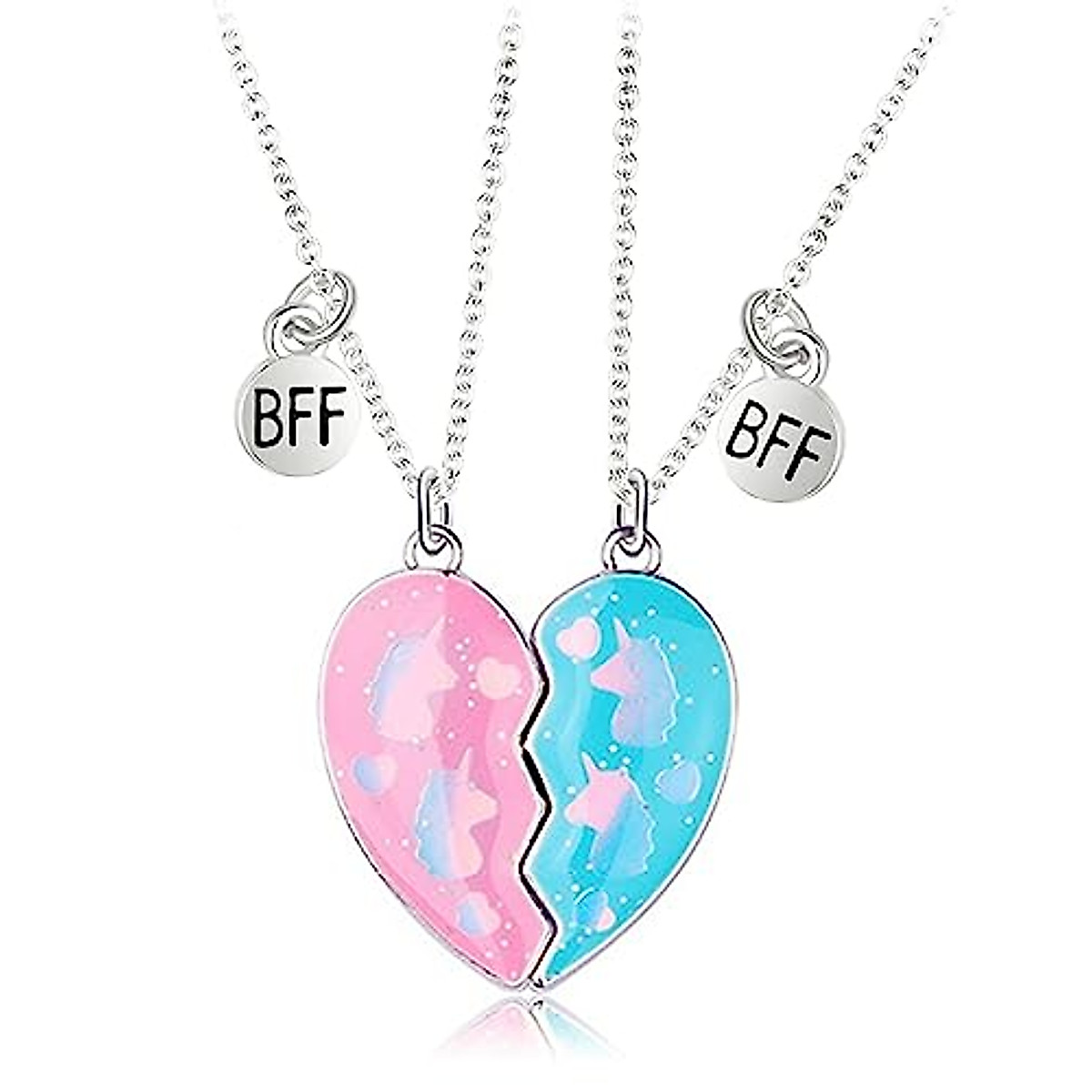 DOYYCA Best Friend Necklace Gifts Friendship Necklace Magnetic Matching Unicorn Heart BFF Necklace for 2 Girls (Blue Pink Unicorn)