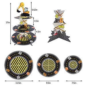 Construction Birthday Decorations Cupcake Stand Cardboard Dessert Stand 3 Tire Mini Cake Stand Reusable Kid Birthday Baby Shower Party Supplies Treat Stand