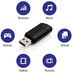 Verbatim 64GB PinStripe Retractable USB 2.0 Flash Thumb Drive with Microban Antimicrobial Product Protection – Black