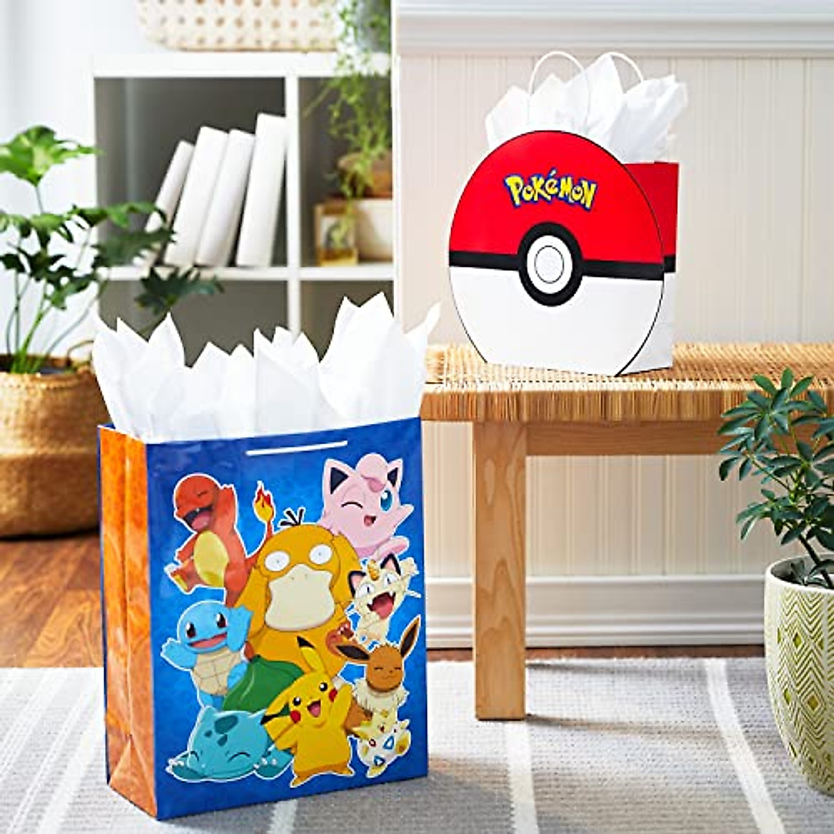Hallmark Pokémon Gift Bag Bundle (9" Medium PokéBall and 15" Extra Large Pikachu) for Kids, Birthdays, Christmas, Valentine's Day, Halloween