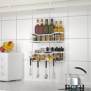 EAGMAK Shower Caddy with Hooks of 4, No Drilling Adhesive Shower Shelf Wall Mounted Shampoo Holder, SUS304 Stainless Steel Shower Storage Organizer for Bathroom, Toilet and Kitchen- 2 Pack (Silver)