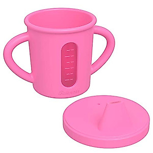 Bakerpan Silicone Toddler Spill Proof Sippy Cup with Level Indicator Window & handles (Pink)