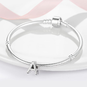 PARCOM Initial Charm S925 Sterling Silver Charms for Bracelets Alphabet A Letters Bead Bracelet for Women Christmas Birthday Charm Bracelets Necklace Pendent Anklet DIY Jewelry