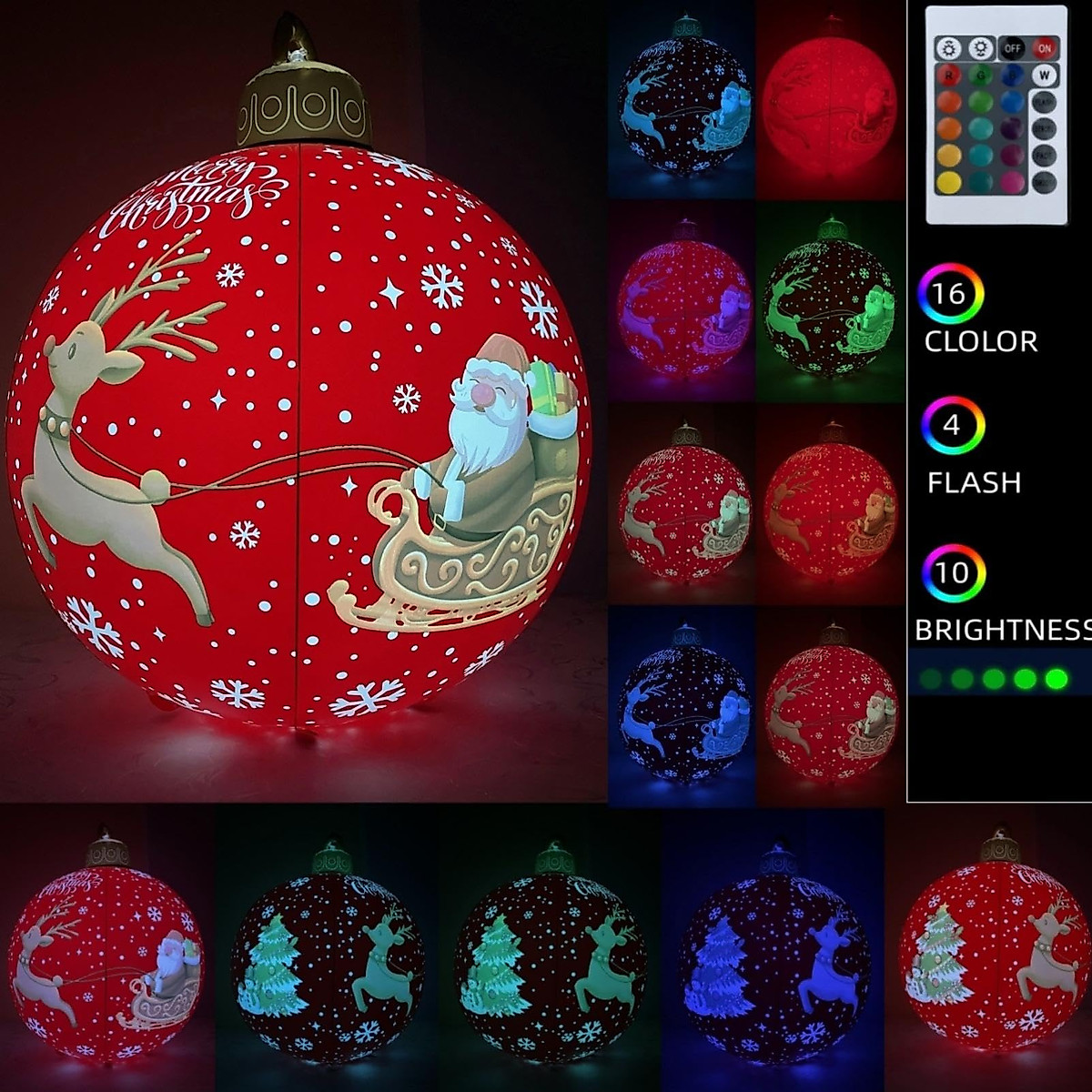 2023 Outdoor Christmas Inflatable Decorations With LED Light - 24 Inch Remote Control Christmas PVC Inflatable Ball Ornament For Xmas Holiday Yard Tree Pool Decorations