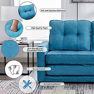 RIDFY Modern Convertible Sleeper Sofa Bed with Pull-Out Bed and Two Side Pockets, Chenille Loveseat Sleeper Sofa Couch for Living Room, Apartment, Office (Blue)
