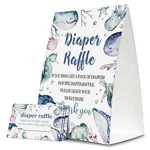 Diaper Raffle Tickets For Baby Shower, Ocean Animals, Marine Life Themed Cards,Party Favors For Baby Showers Game Cards, 1 Sign & 50 Cards Per Pack – (015-niaobu)