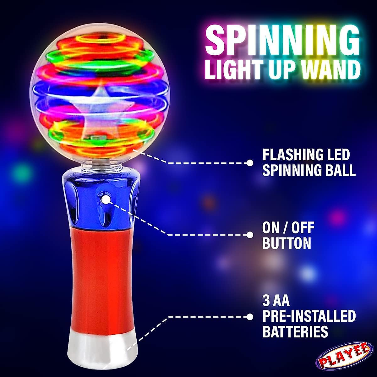 Light Up Magic Ball Toy Wand for Kids - Sensory Lights Spin Toy- Rotating Flashing LED Spinning Wand for Boys and Girls - Autism Toys for Kids - Thrilling Spinning Light Show - Birthday Party Favor