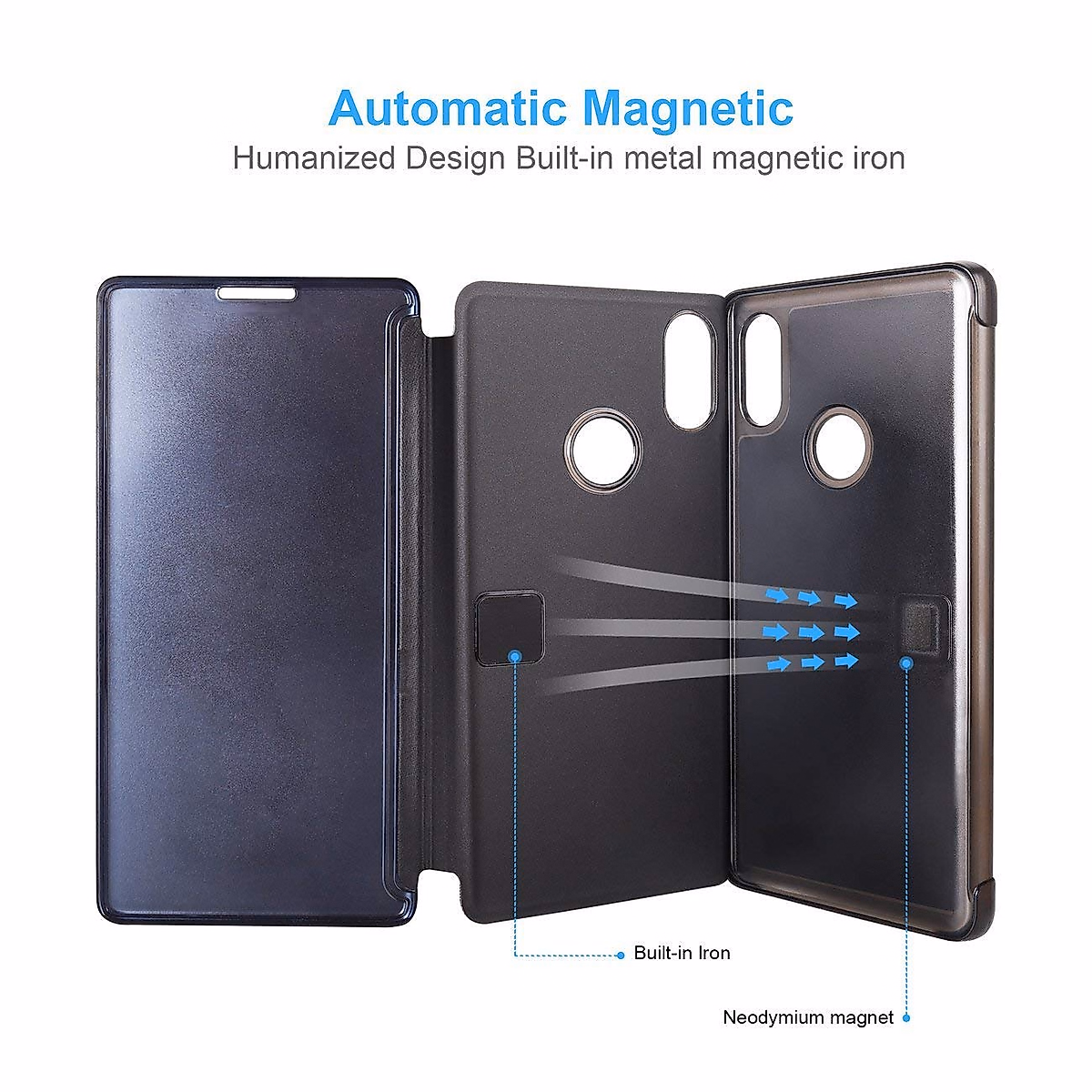 AIsoar Compatible/Replacement fit Galaxy J7 2018 Case, Cover Mirror Smart Clear View Window Flip Case Slim Multi-Function Mirror Case S-View Stand flip Folio Full Body Protection Cover (Silve