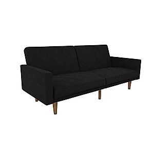 DHP Paxson 79 Inch Futon Sofa Bed, Upholstered Couch Sleeper with Diagonal Tufting, Mid-Century Modern, Black