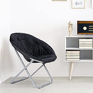 ZenStyle Set of 2 Faux Fur Saucer Chairs, Folding Chair Soft Lounge Chair, Portable Moon Chair for Bedroom, Dorm Rooms, Apartments, Lounging, Garden and Courtyard, Black