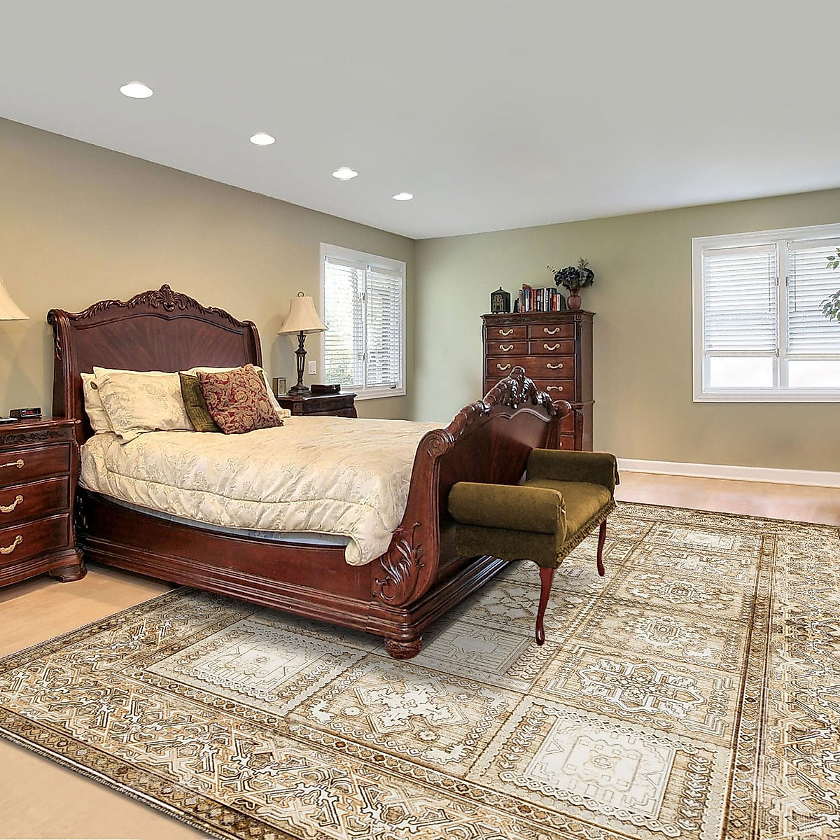 DECOMALL ALYTA Washable Area Rugs, Vintage Non-Slip Carpet for Living Room Bedroom Sitting Room Family Room, Beige 7’6”x9’6”