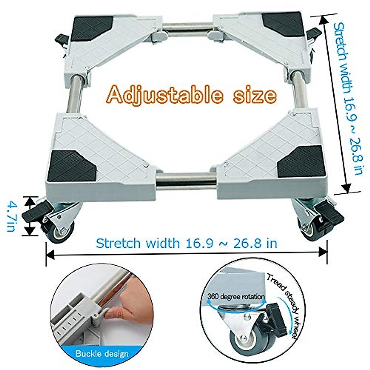 Multi-Functional Furniture Dolly Roller Base Adjustable Movable Base Refrigerator Stand for Washing Machine Refrigerator and Dryer (4 Wheel)