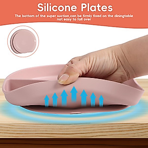 Silicone Baby Feeding Set, Baby Led Weaning Supplies, Suction Cup Separator Bowl, Two Spoons, Sippy Cup, Bib, Baby Tableware, Weaning Supplies For Babies 6+ Months(pink)