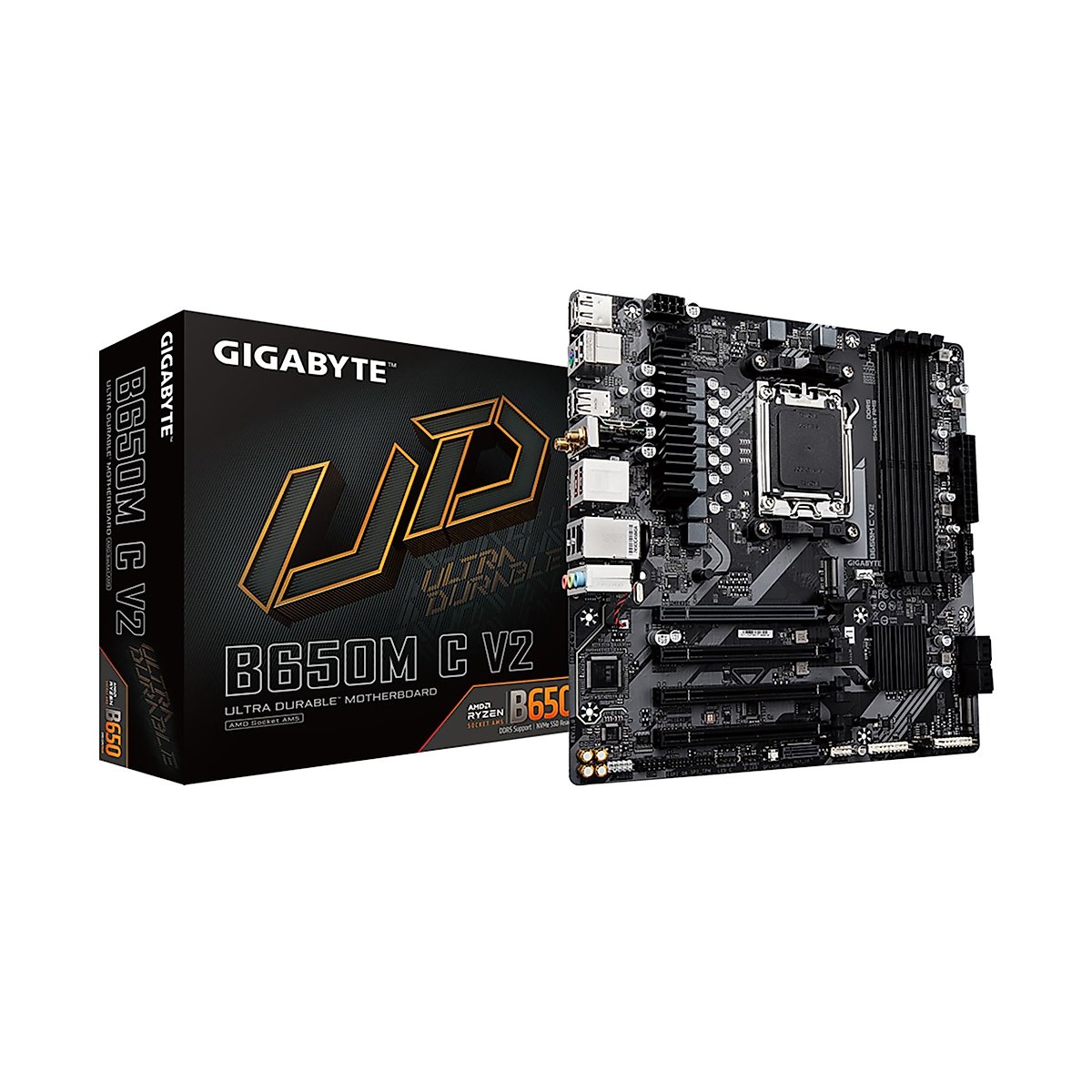 GIGABYTE B650M C V2 (AM5/ LGA 1718/ AMD/ B650/ Micro-ATX/ 5-Year Warranty/ DDR5/ PCIe 4.0 M.2/ PCIe 4.0/ USB 3.2 Gen1 Type-C/ 1GbE LAN/Motherboard)