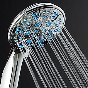 AquaDance 5514 Antimicrobial – Anti-Clog High-Pressure 6-Setting Hand Microban Nozzle Protection from Growth for Stronger Shower 3 Color Choices, Aqua Blue Jets,4 Inch