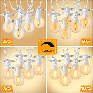 WOOLZ 50FT Led Outdoor Patio Lights with 24+1(Spare) 1W Dimmable Shatterproof G40 Bulbs, Waterproof Outdoor String Lights for Garden, Bistro, Cafe, Pergola and Porch.