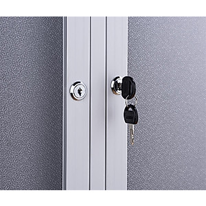 Displays2go 4' x 3' Enclosed Message Board, Sliding Doors, Locking, Gray Fabric - White (FBSW43WHLG)