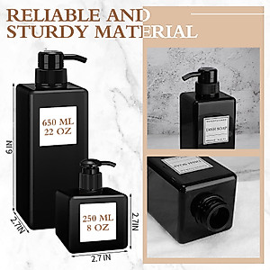 20 Pack 22oz 8oz Shower Refillable Dispenser with 20 Waterproof Labels for Bottles Shampoo and Conditioner Dispenser Square Pump Bottle Refillable Shampoo Bottles for Body Wash (Black)