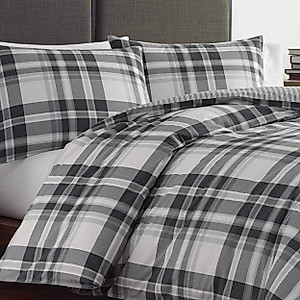Eddie Bauer - King Comforter Set, Cotton Reversible Bedding with Matching Shams, Plaid Home Decor for All Seasons (Coal Creek Grey, King)