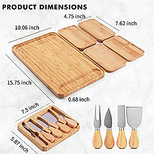 Bamboo Cheese Board, 5 Piece Large Charcuterie Boards and Knife Set - House Warming Gifts New Home, Wedding Gifts for Couple, Party Serving Platter, Anniversary Birthday Christmas Present for Women