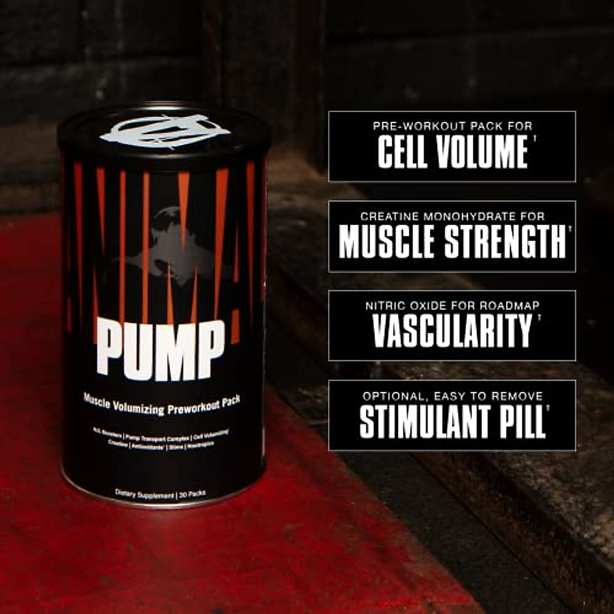 Animal Pump – Preworkout - Vein Popping Pumps – Energy and Focus – Creatine – Nitric Oxide – Easy to Remove Stimulant Pill for Anytime Workouts – 30 Packs