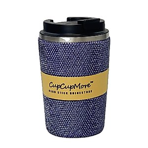 Cupcupmore 12 oz Bling Purple Rhinestone Stainless Steel Coffee Tumbler,Shiny Travel Insulated Coffee Mug with Lid, Reusable Spill Proof Coffee Cup,Portable Thermal Mug for Hot and Cold