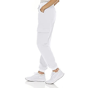 Marilyn Monroe Womens Stretch Knitwaist Six Pocket Scrub Joggers, White, S