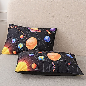 Ylehoc Twin Bedding Sets for Boys Girls Solar System Comforter Set Outer Space Bedding Set 3 Pieces 1 Space Comforter Twin and 2 Pillow Cases Kids Ultra-Soft Microfiber All Seasons for Bedroom Sofa