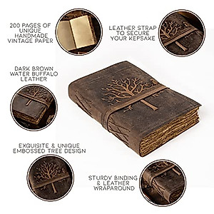 Vintage Leather Journal Tree of Life-Leather Bound Journal-Antique Paper-Beautiful Embossed Tree Leather Sketchbook - For Drawing Sketching and Writing-240 Pages