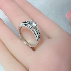 MABELLA Solid 925 Sterling Silver Solitaire Round Clear Cubic Zirconia Rings Engagement Ring for Women Size 9