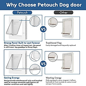 Pet Door, Small Dog Door by PETOUCH, 6" x 9" Inner Frame for Small Dog and Cats, Doggie Door for Small Pets, Easy to Install, 2-Way Locks, Durable Frame Cat Door for Door, Screen & Wall, White