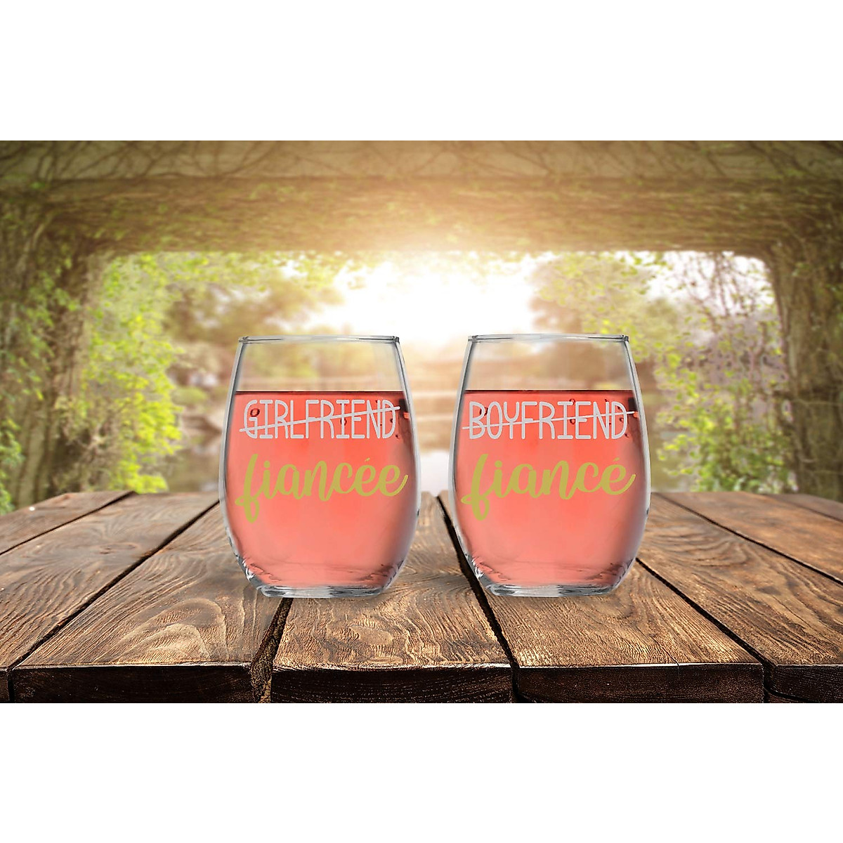 Boyfriend/Fiance - Girlfriend/Fiancee - Funny 15oz Crystal Wine Glass - Stemless Wine Glass Couples Sets - Perfect idea for Bridal and Engagement Gifts