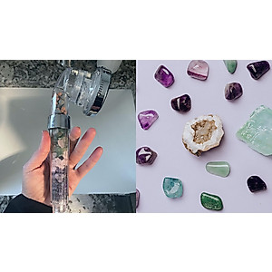 MineralStream Chakra Showerhead Kit with Replacement Beads + Natural Therapeutic Crystals + Shower Arm Diverter + 1.5m Hose | For Luxurious Spa like Experince