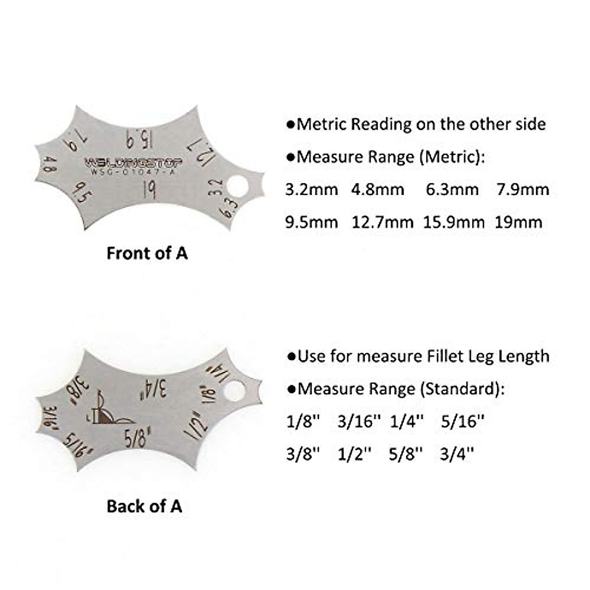 Welding Gauge Kit Weld Fillet Throat Size Leg Length Gage Set In Inch Metric Stainless Steel 4pcs Key Set