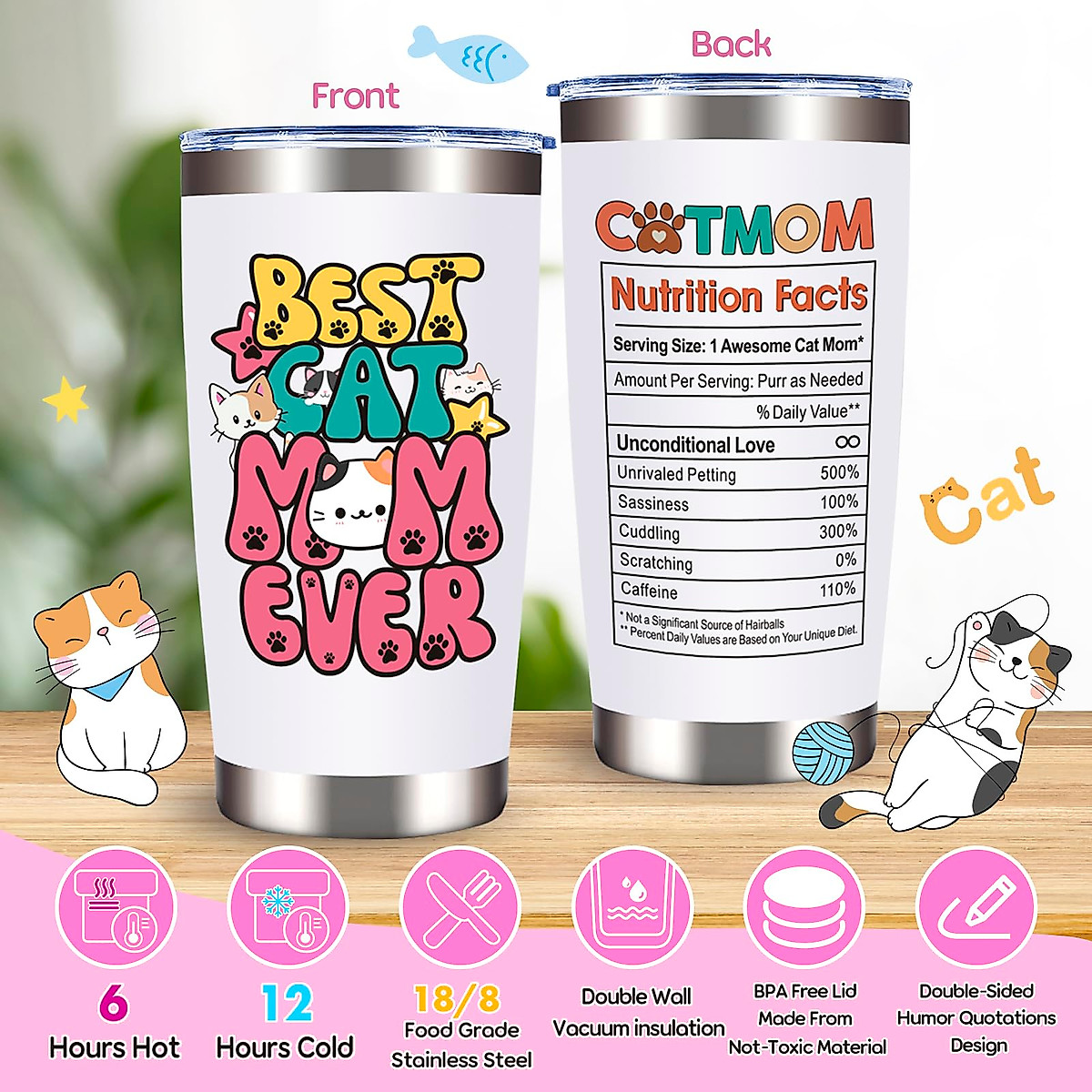 SIXVALA Cat Lover Gifts for Women, Best Cat Mom Gift Box With 20 Oz Tumbler, Makeup Bag, Scented Candle, Bracelets, Keychain, Cat Themed Gifts for Friend, Daughter, Mother, Sister, Wife