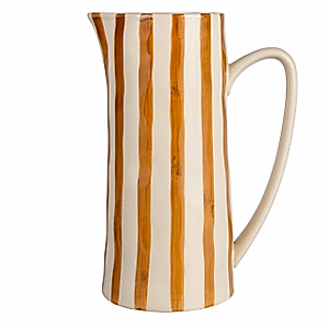 Creative Co-Op Hand-Painted Stoneware Stripes, Multicolor Pitcher, Multi