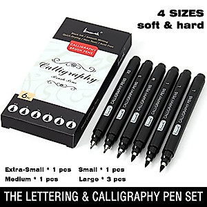 Brusarth Calligraphy Pens, Calligraphy Pens for Writing,Brush Pens Calligraphy Set for Beginners, Hand Lettering Pens, 4 Size(6 Pack)