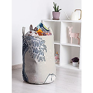 Ambesonne Asian Laundry Bag, The Great Wave in The Japanese Style Cultural Artwork, Hamper Basket with Handle Drawstring Closure for Laundromats, 13" x 19", Petrol Blue Slate Blue