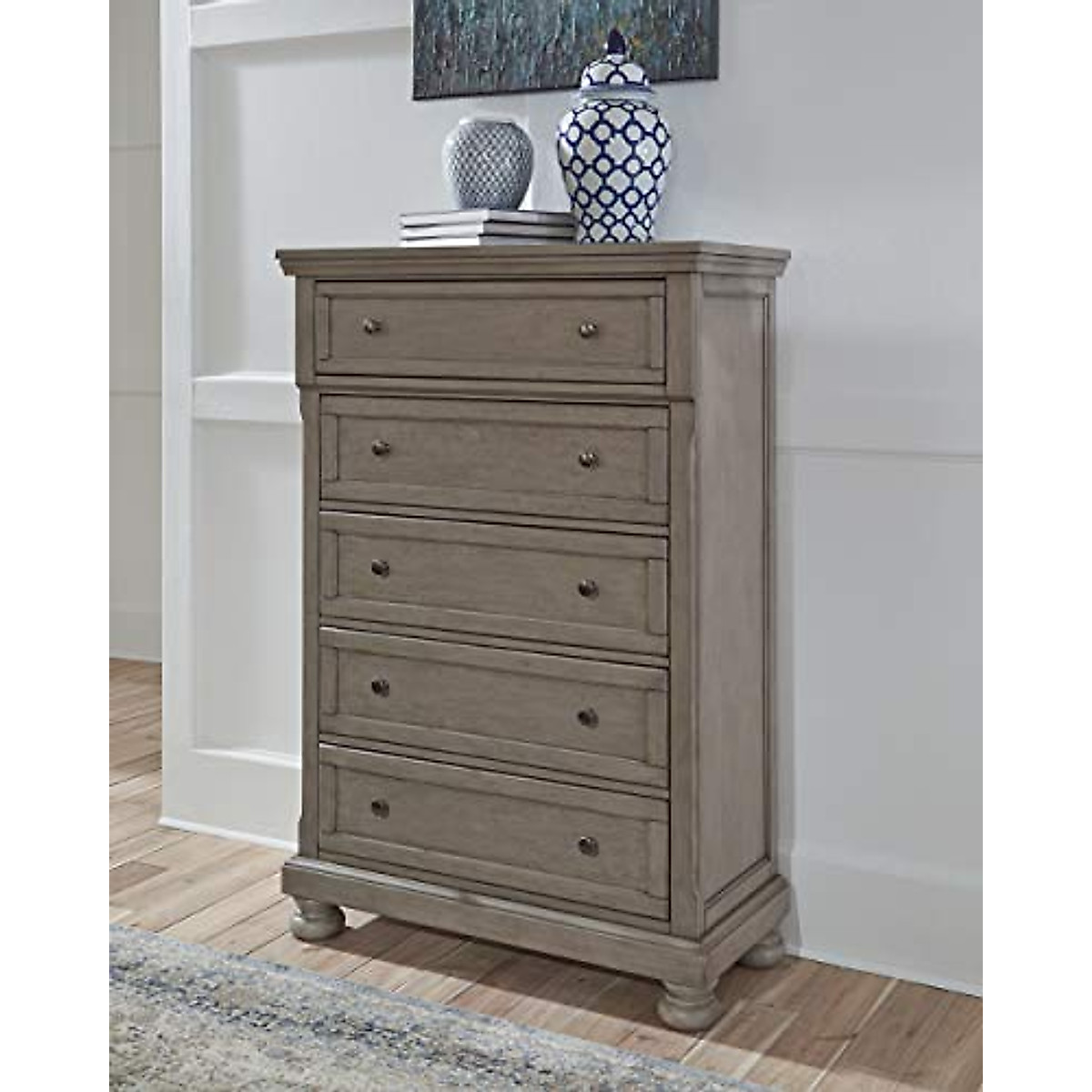 Signature Design by Ashley Lettner Traditional 5 Drawer Chest with Dovetail Construction, Light Gray