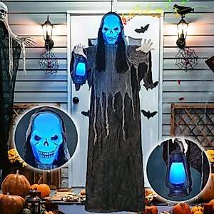 NIFTI NEST Grim Reaper with Light-up Head, Lamp & Creepy Voice, Ghost Skeletons Halloween Decorations Haunted House Props