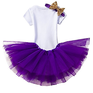 Baby Girl Its My 1st/2nd Birthday Cake Smash 3/4Pcs Shinny Sequin Bow Romper+Tutu Skirt+Headband+Leg Warmer Outfit, 3pcs 1st Birthday Purple (1 Year), One Size